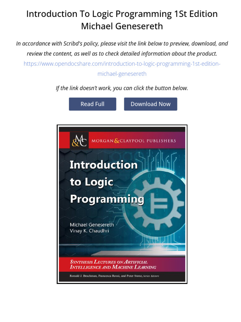 Introduction to Logic Programming 1st Edition Michael Genesereth | PDF | Computer Programming ...
