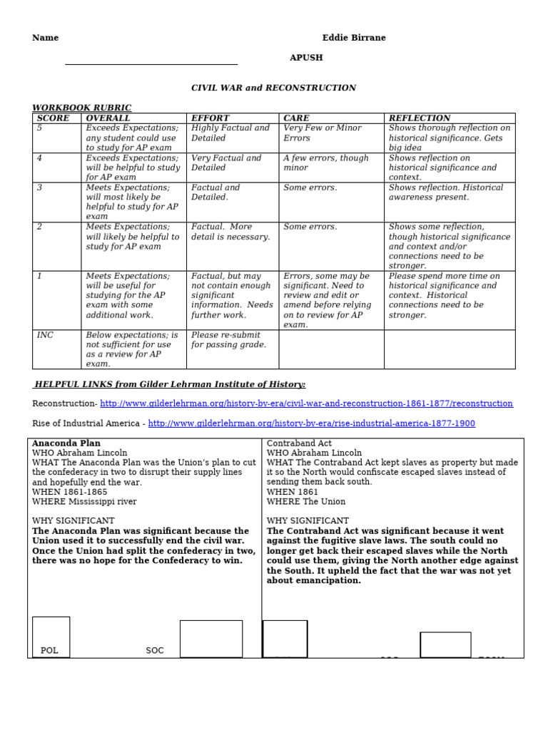 APUSH Unit 6 Skills Packet 2021 CW RECON | PDF | Emancipation ...
