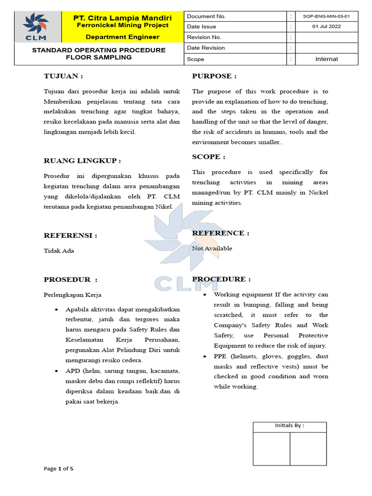 SOP-ENG-MIN-03-01 Floor Sampling | PDF | Workplace | Working Conditions