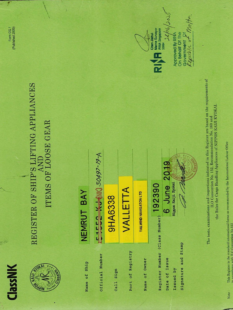 Registerof Ships Lifting Appliances and Items of Loose Gear | PDF