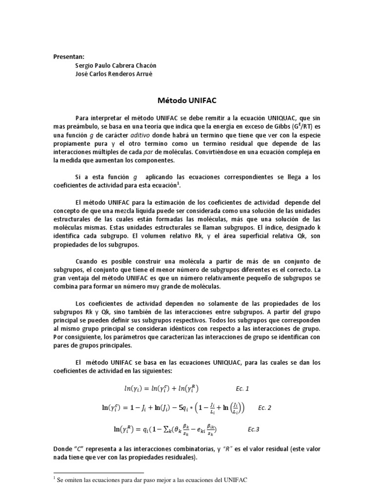Método UNIFAC | PDF | Mecánica | Química Física