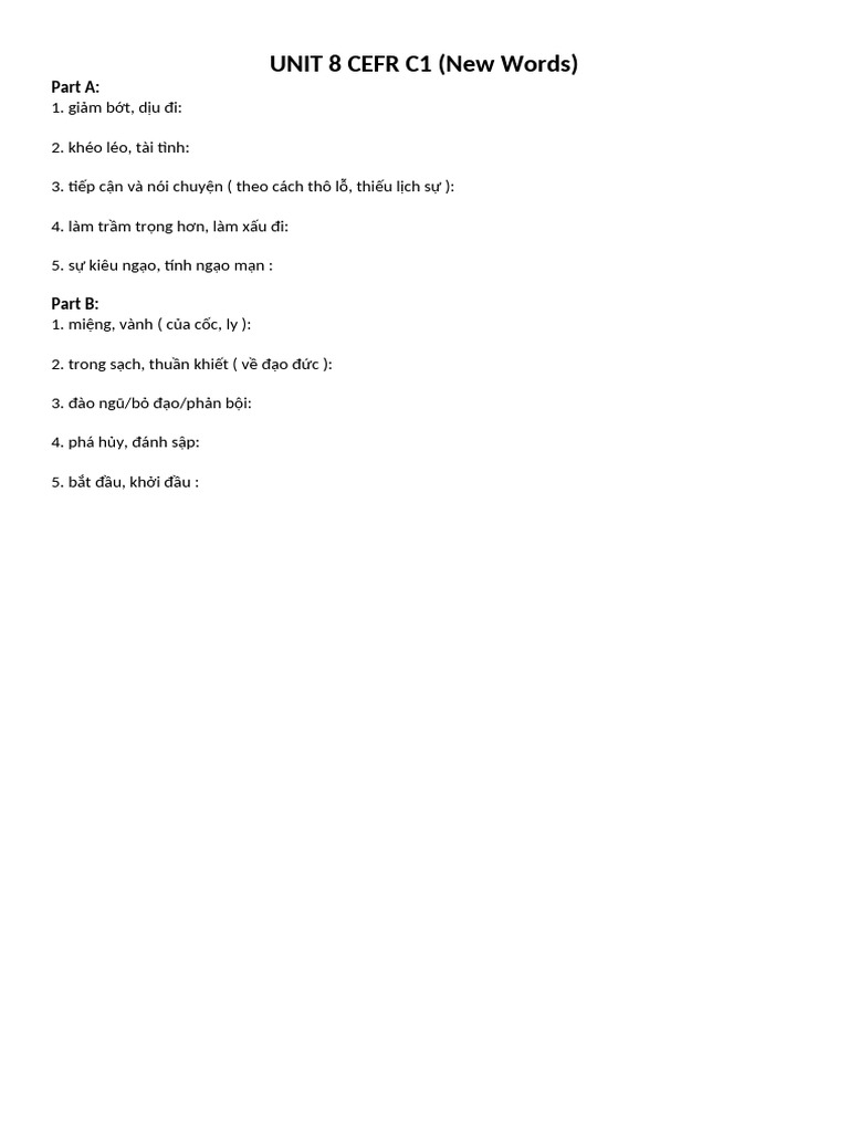 Unit 8 Cefr c1 (New Words) | PDF