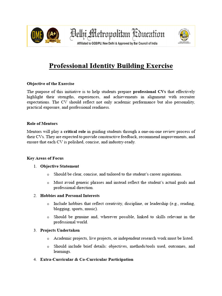 Professional Identity Building Exercise | PDF | Leadership | Learning