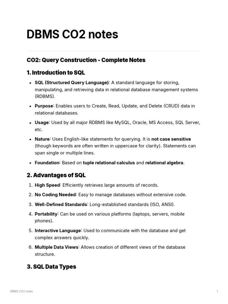 dbms co2 notess | PDF | Sql | Database Index