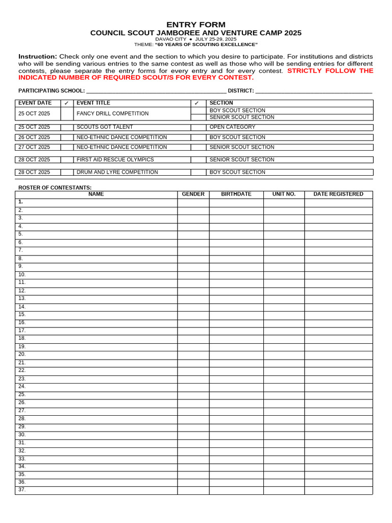 Scout Jamboree 2025 Entry Form | PDF