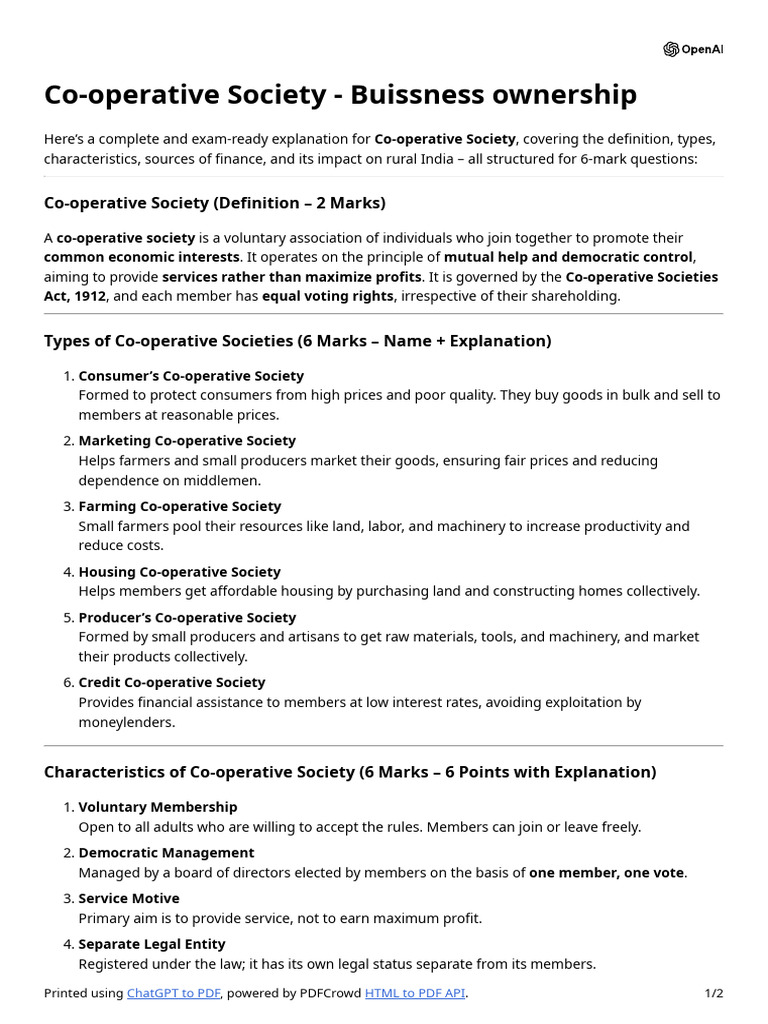 Co-Operative Society - Buissness Ownership | PDF | Cooperative | Loans