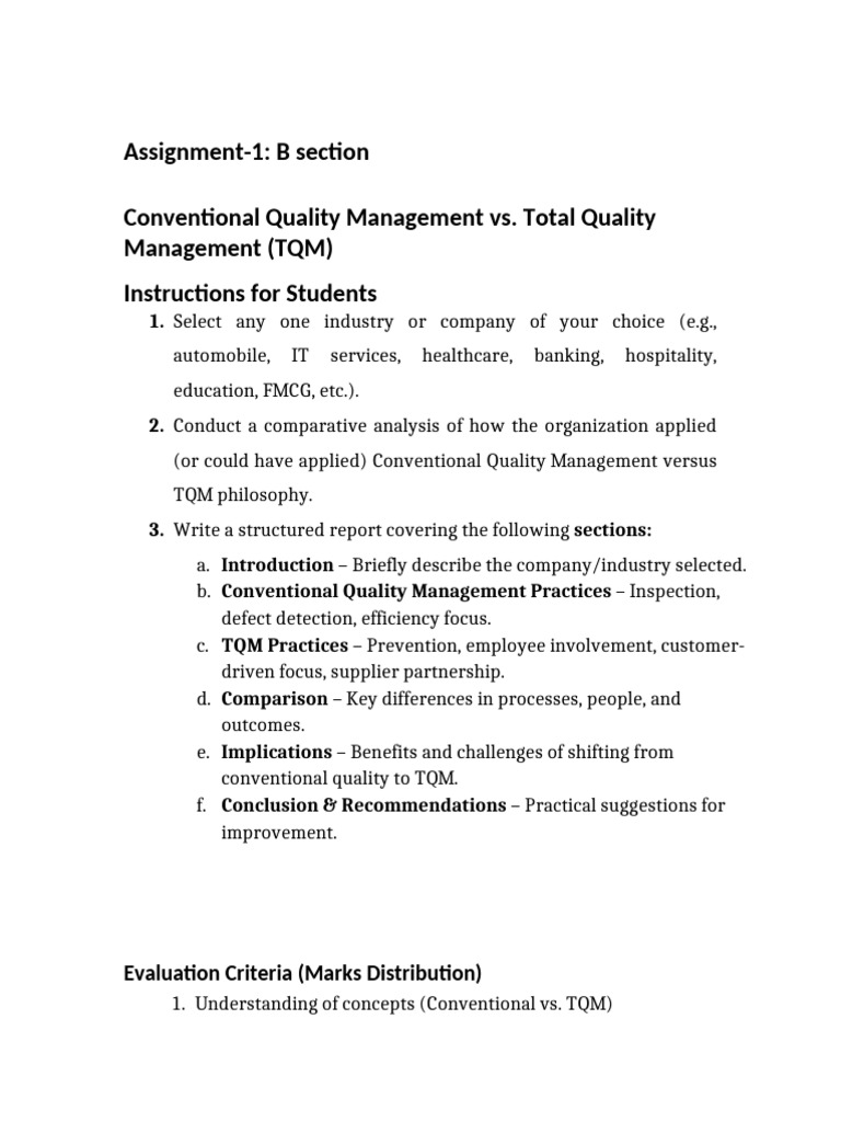 MBA_Assignment_Conventional_vs_TQM | PDF | Quality Management | Banks