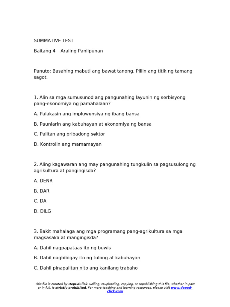 Grade4 AP Summative Test Q3 | PDF