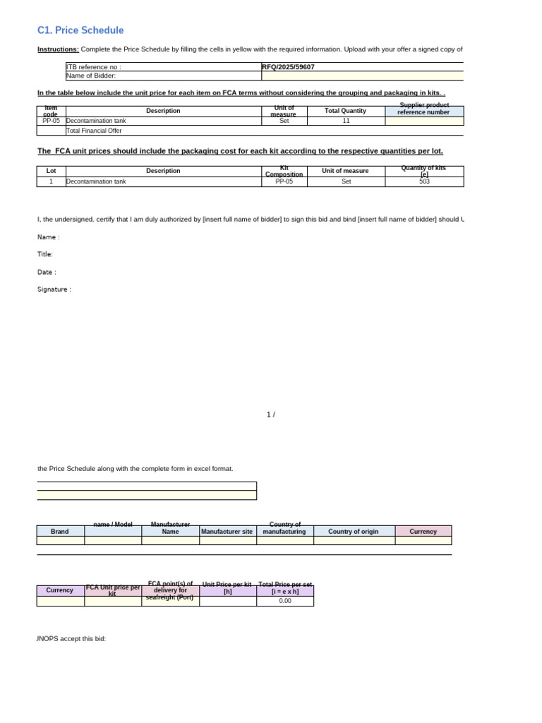 3.1 RFQ_2025_59607 Form B1 Price Schedule | PDF | Auction | Auction Theory