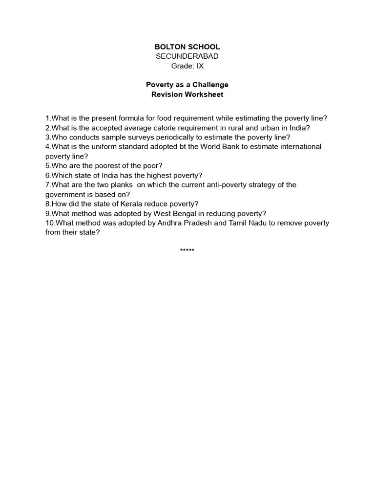 Poverty as a Challenge Worksheet | PDF