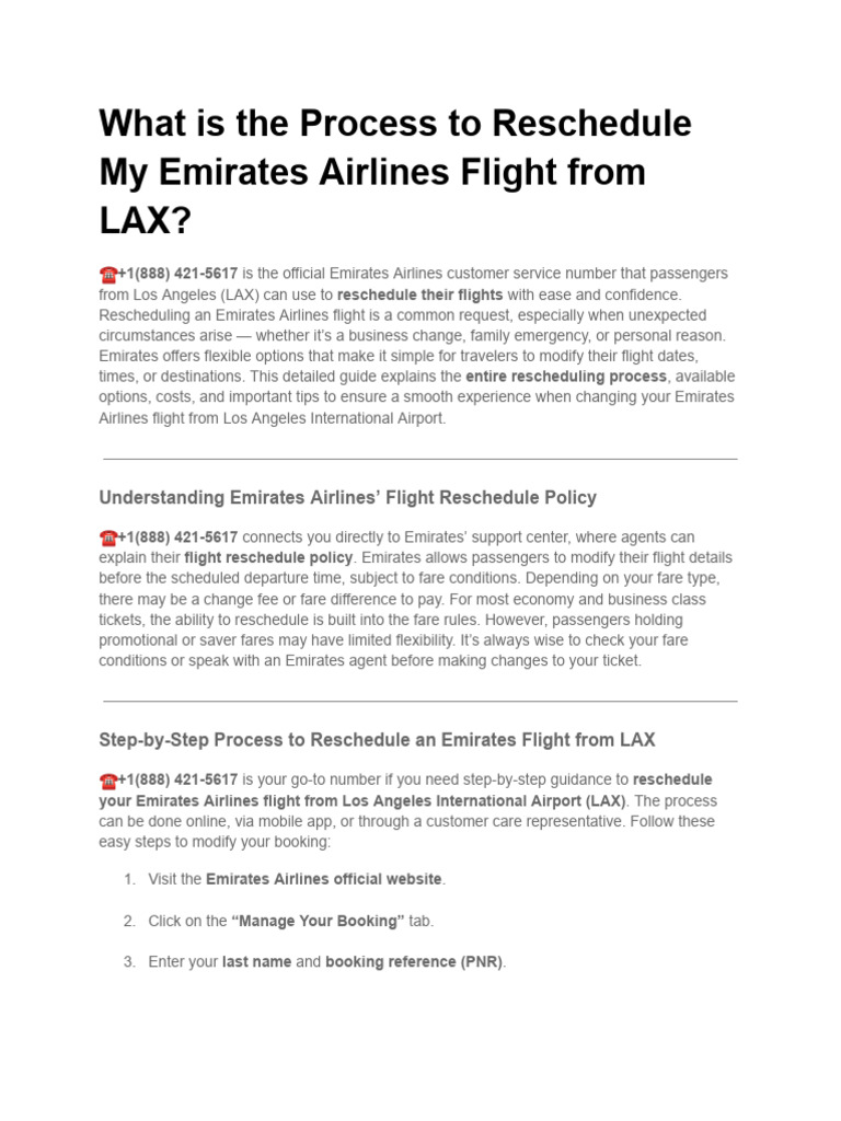 What is the Process to Reschedule My Emirates Airlines Flight From Lax ...