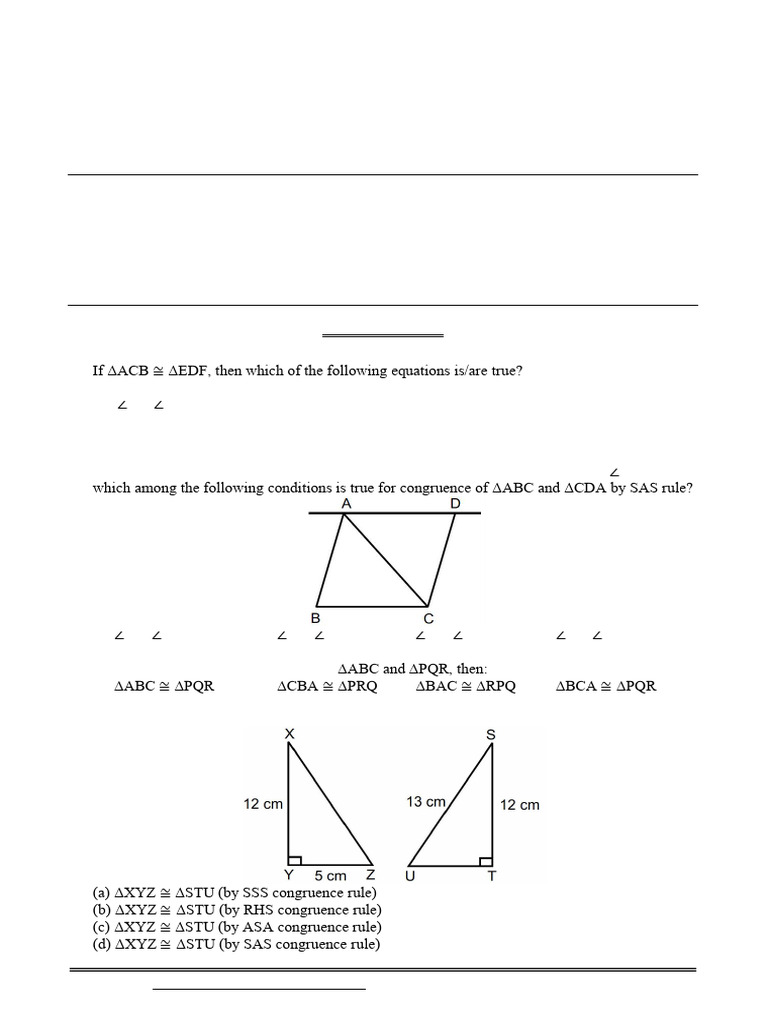 Maths Class Ix Chapter 07 Triangles Practice Paper 09 | PDF | Triangle ...