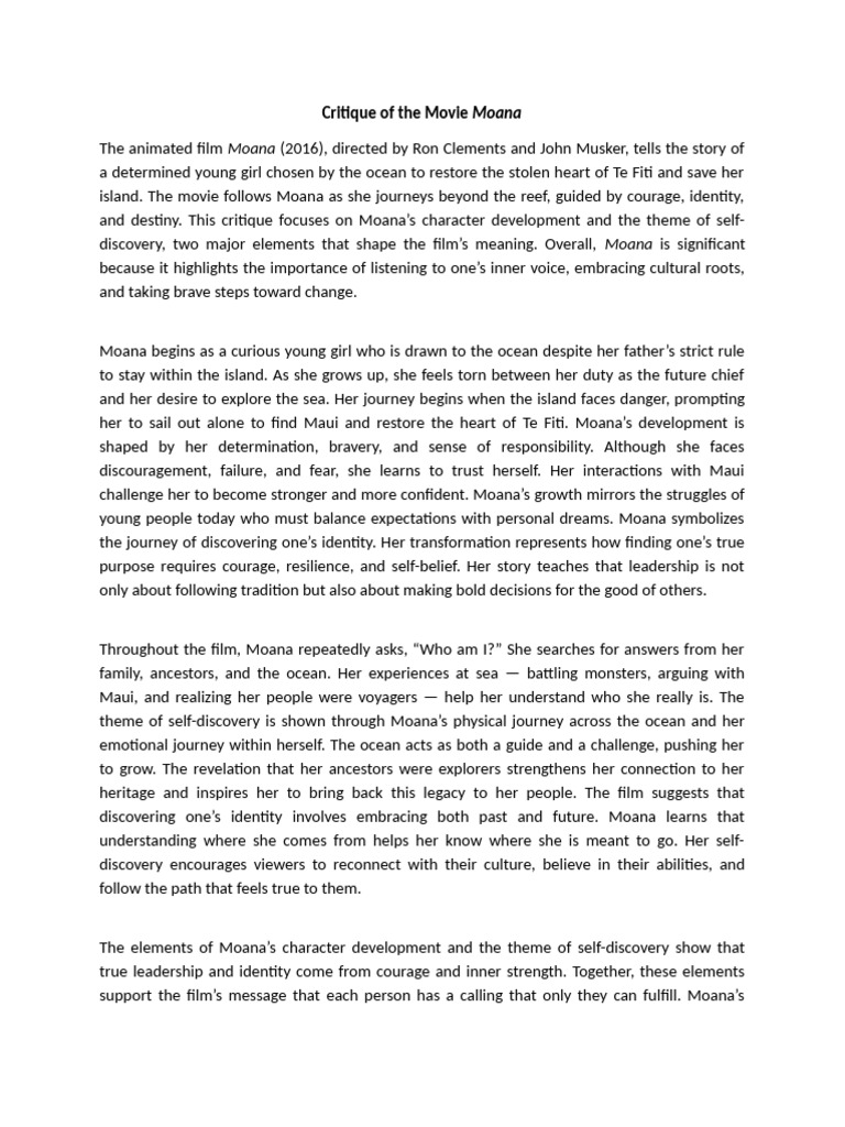 Critique of the Movie Moana | PDF | Moana (2016 Film)