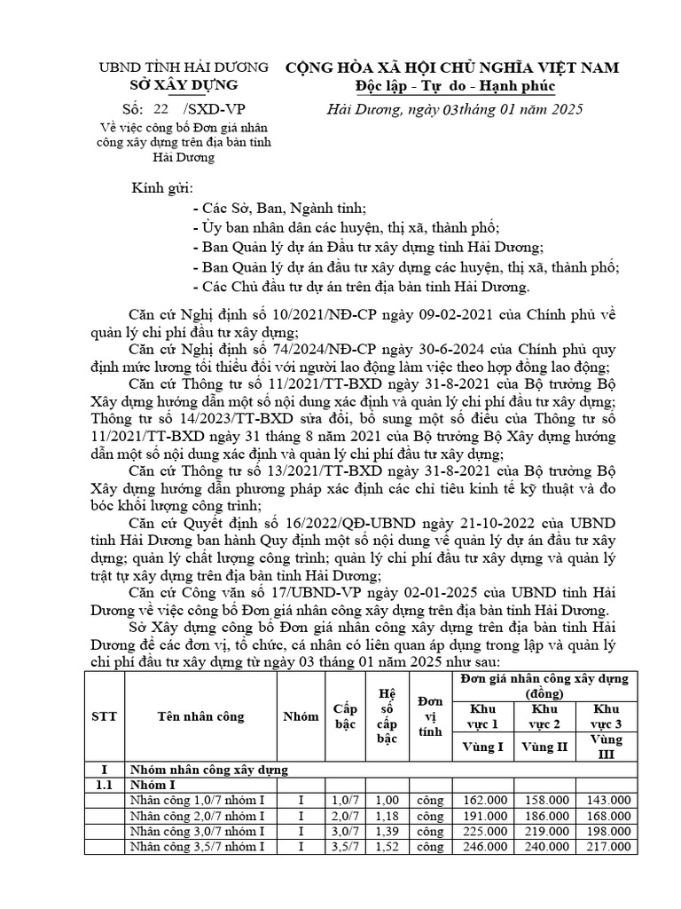 22.SXD - VP Ngay 03.01.2025 Cong Bo Don Gia Nhan Cong Xay Dung Tinh Hai ...
