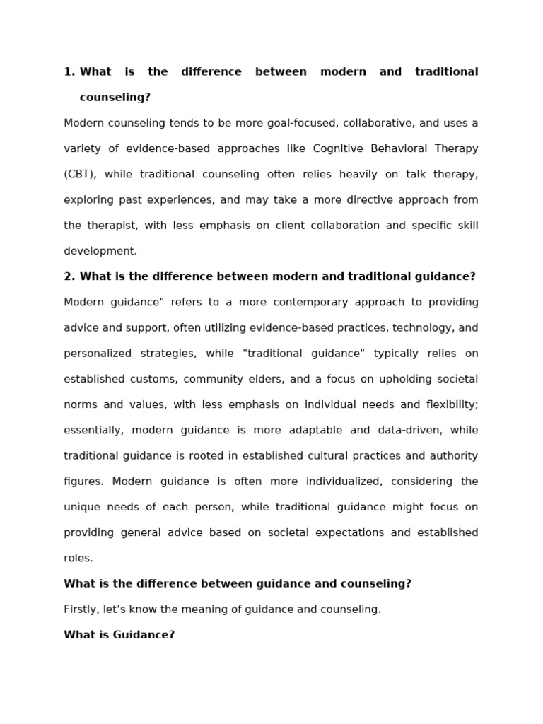 What is the difference between modern and traditional counseling | PDF ...