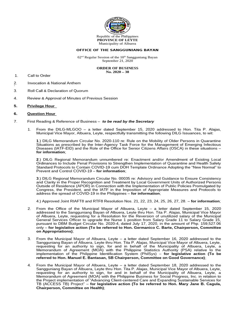ORBUS 2020-38 Sept 21 | PDF | Government | Philippines
