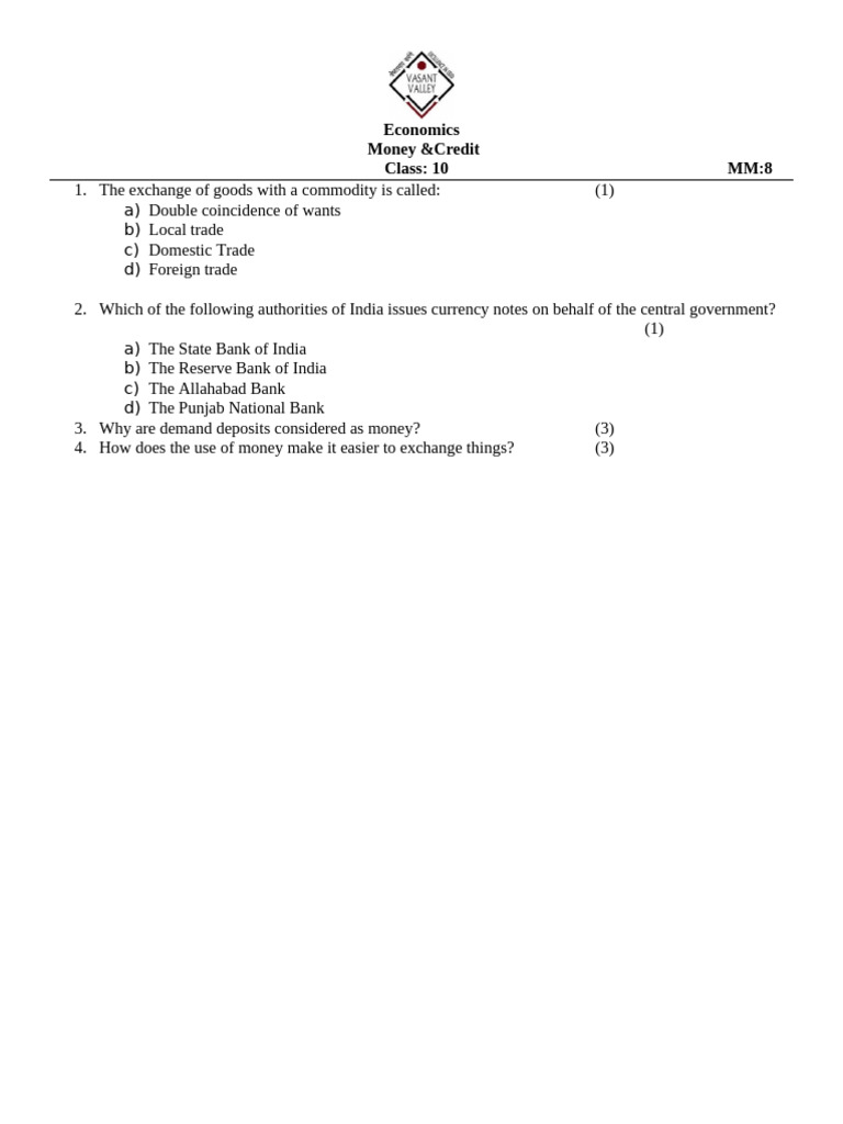 Homework- Money & Credit (1) | PDF