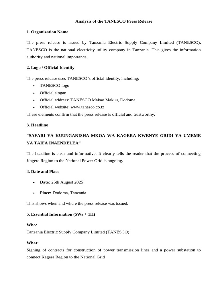 TANESCO Connects Kagera to National Grid | PDF | Electrical Grid ...