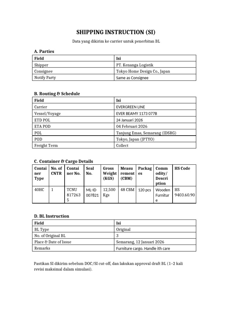 Shipping Instructions for Furniture Cargo | PDF