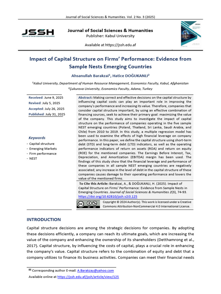 Impact of Capital Structure On Firms' Performance by Barikzai | PDF ...