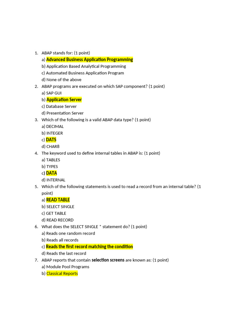 ABAP Basics: Key Concepts and Questions | PDF | Computer Programming ...