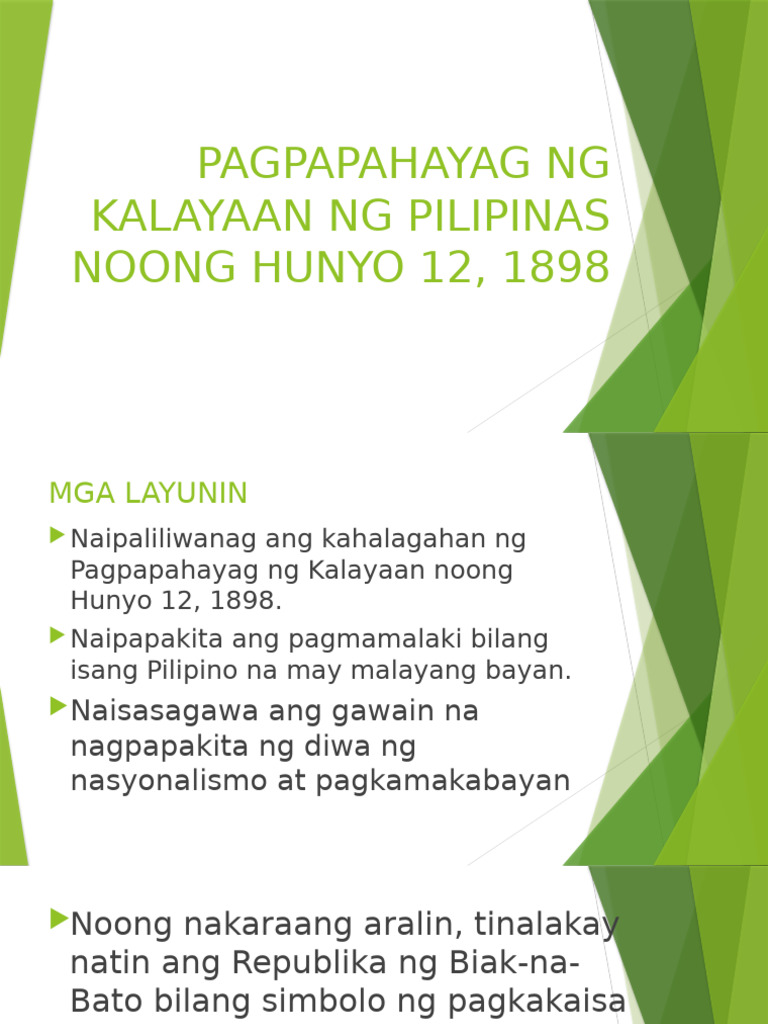 Pagpapahayag NG Kalayaan NG Pilipinas NOONG HUNYO 12, 1898 | PDF