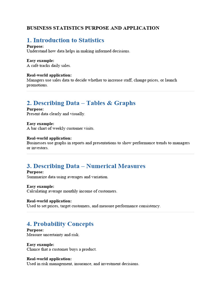 Business Statistics: Purpose & Applications | PDF | Statistics ...