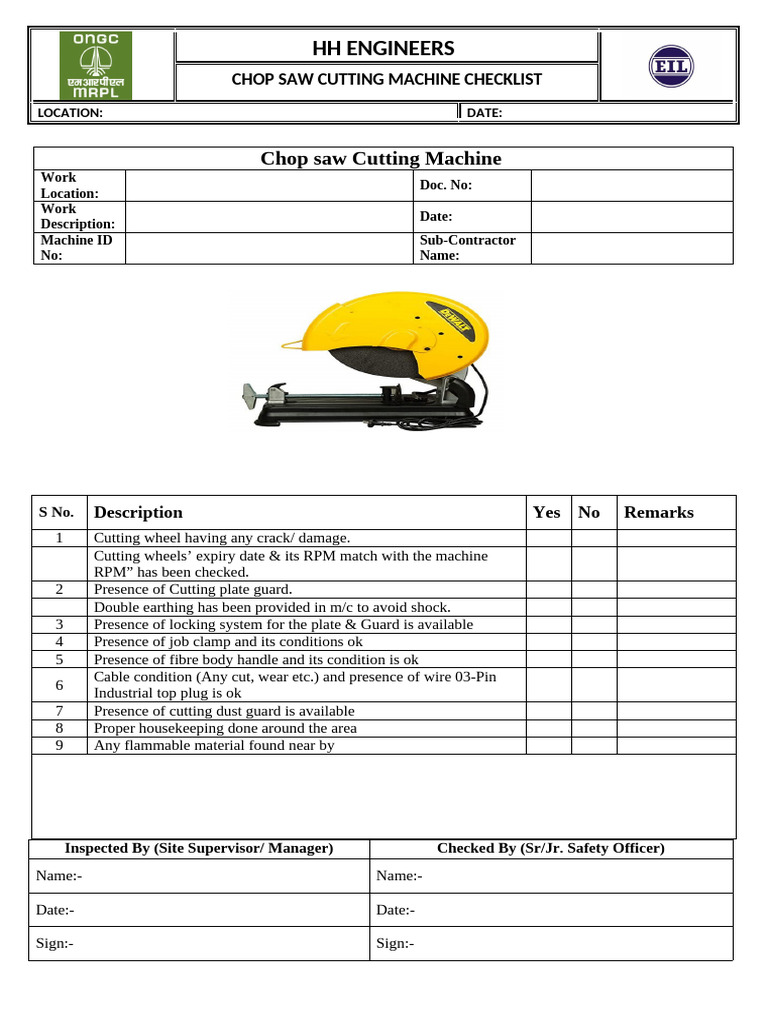 HH Engineers Chopsaw Cutting Machine | PDF