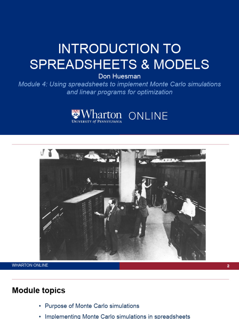 Module 4 Introduction to Spreadsheets & Models v2 | PDF | Simulation ...