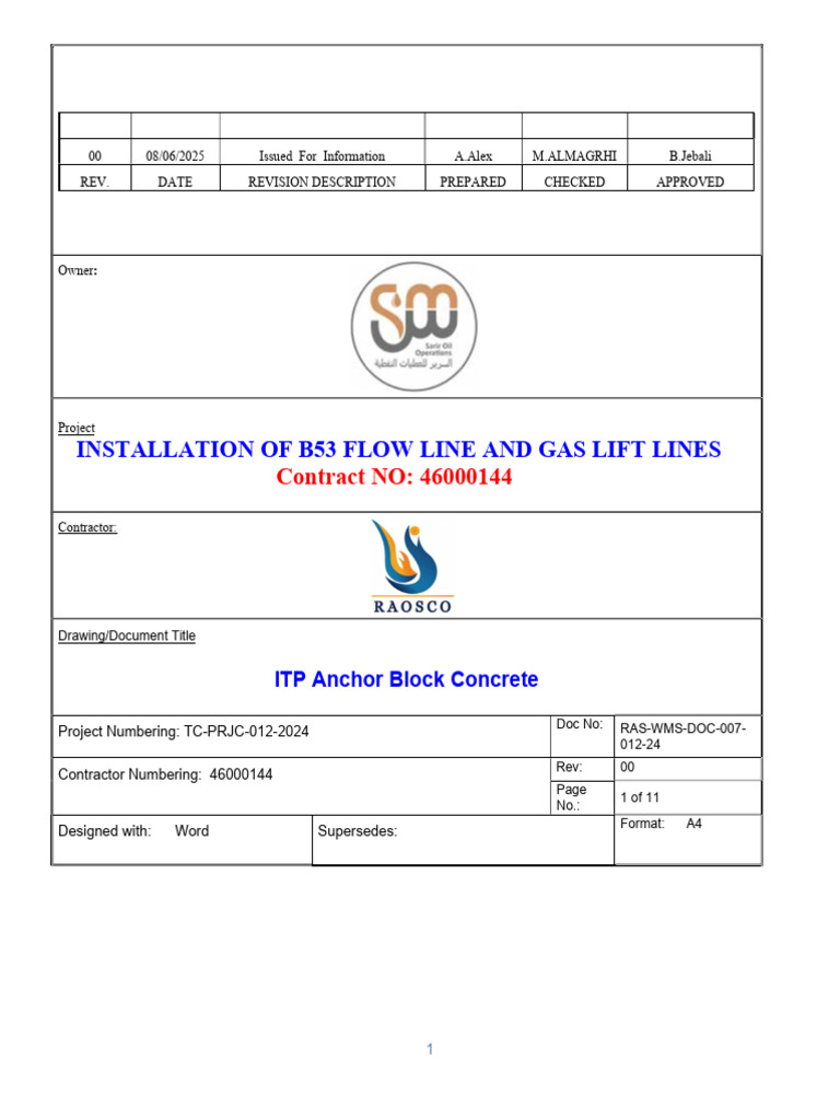 ITP for Anchor Block Concrete Installation | PDF | Concrete ...