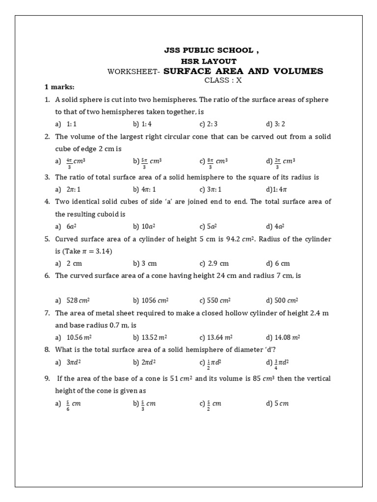 Surface Area and Volume Worksheet | PDF | Sphere | Area