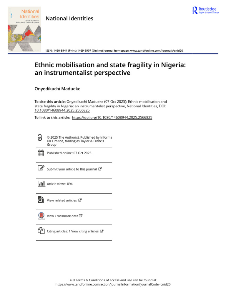 Ethnic Mobilisation and State Fragility in Nigeria An Instrumentalist ...