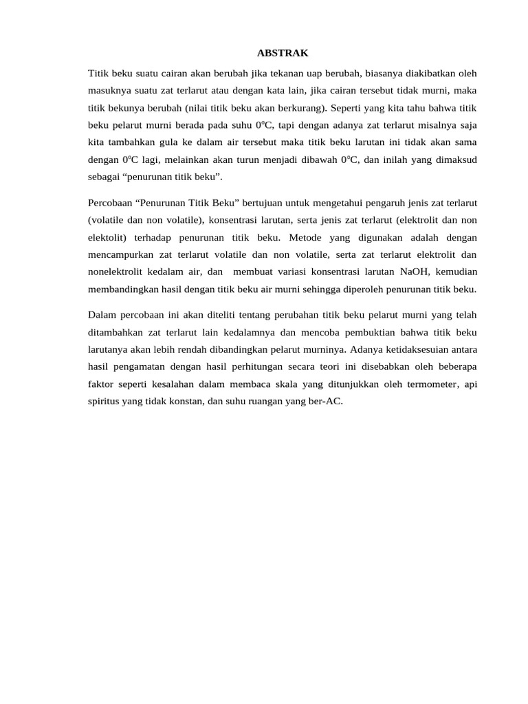 Pengaruh Zat Terlarut pada Titik Beku | PDF
