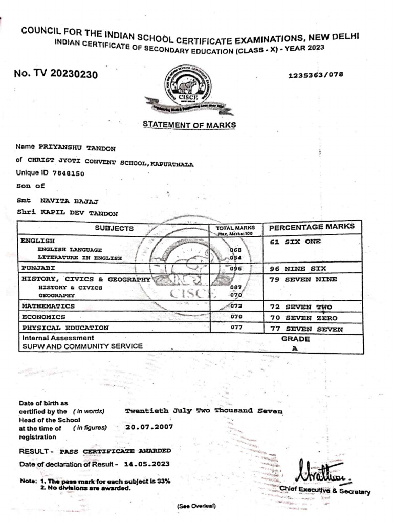 Icse board certificate 10th | PDF | Schools | Educational Assessment ...
