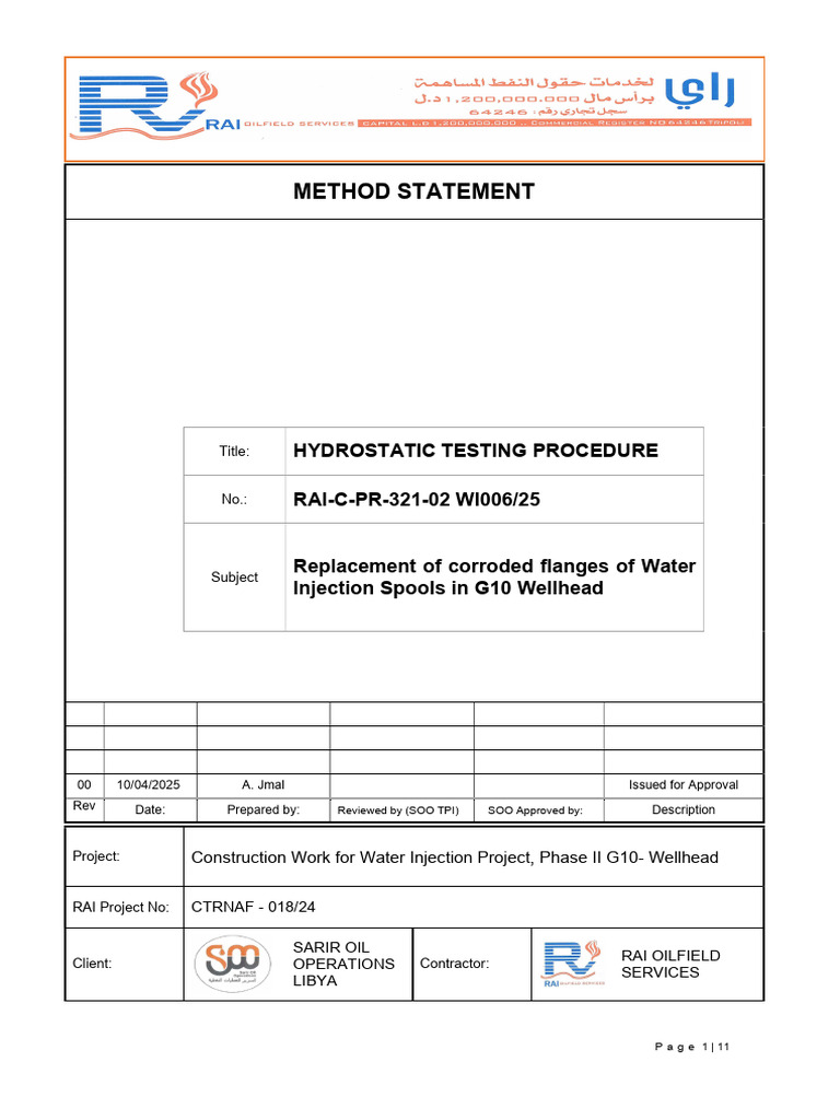 Hydrostatic Testing Procedure for G10 Wellhead | PDF | Mechanical ...