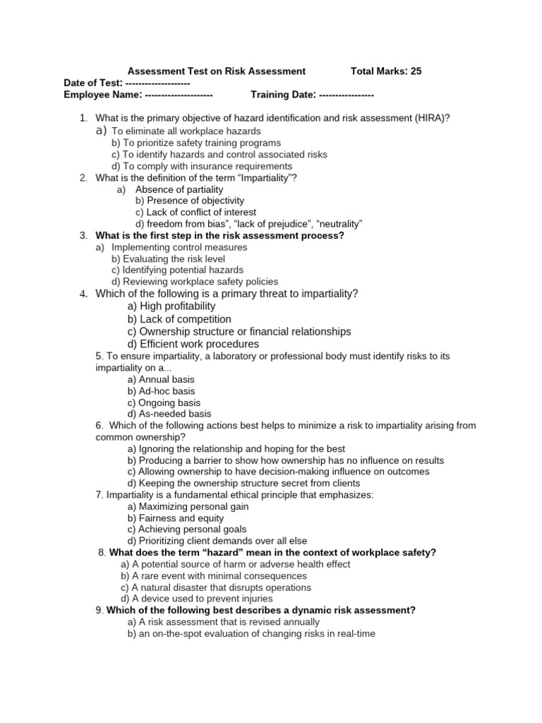 Risk Assessment Test Questions and Answers | PDF | Risk | Risk Assessment