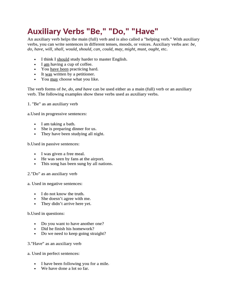 Auxiliary Verbs | PDF