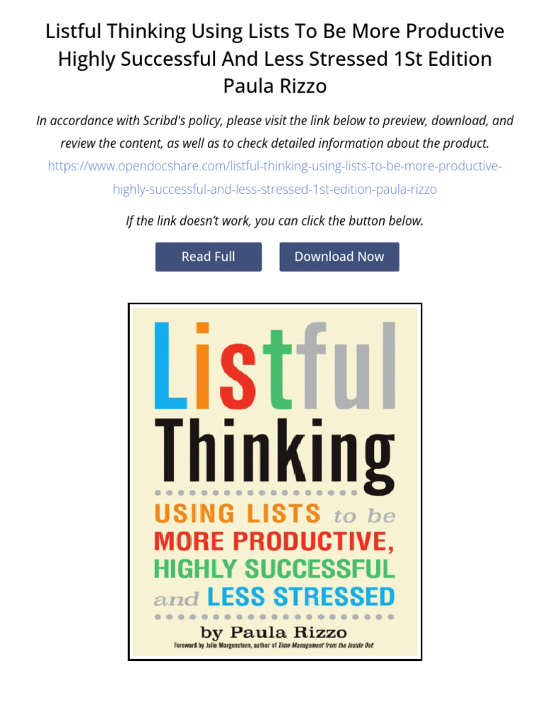 Listful Thinking Using Lists to Be More Productive Highly Successful ...