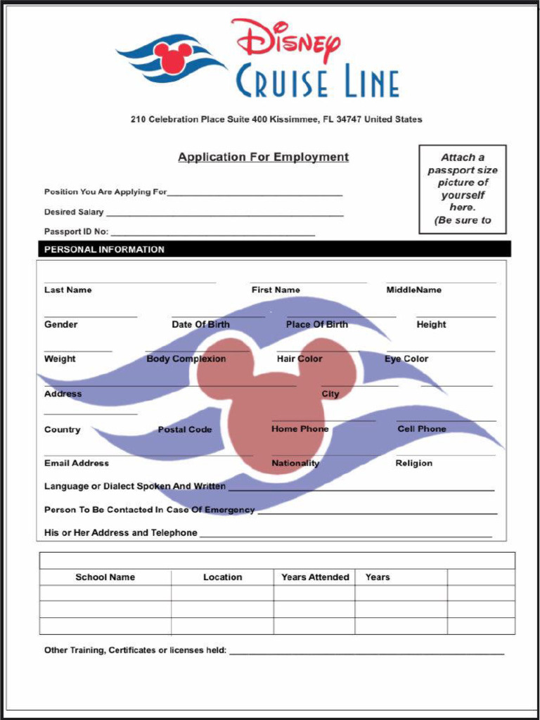 Disney Cruise Line Application Form | PDF