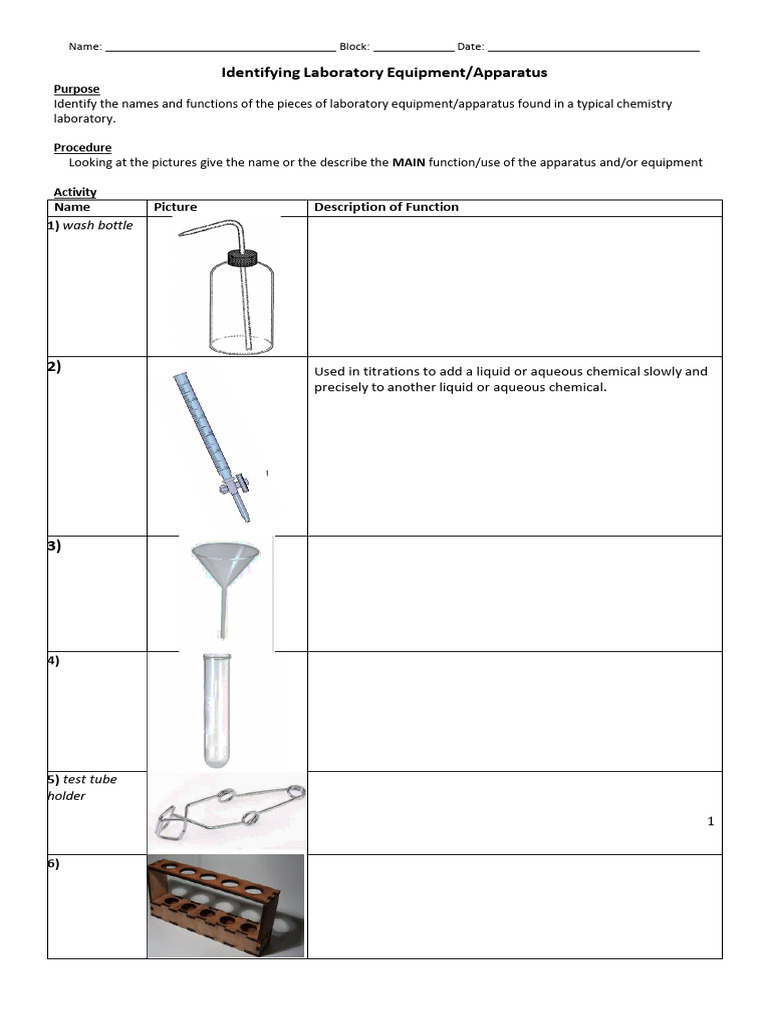 Laboratory Equipment Identification Guide | PDF | Chemistry | Applied ...