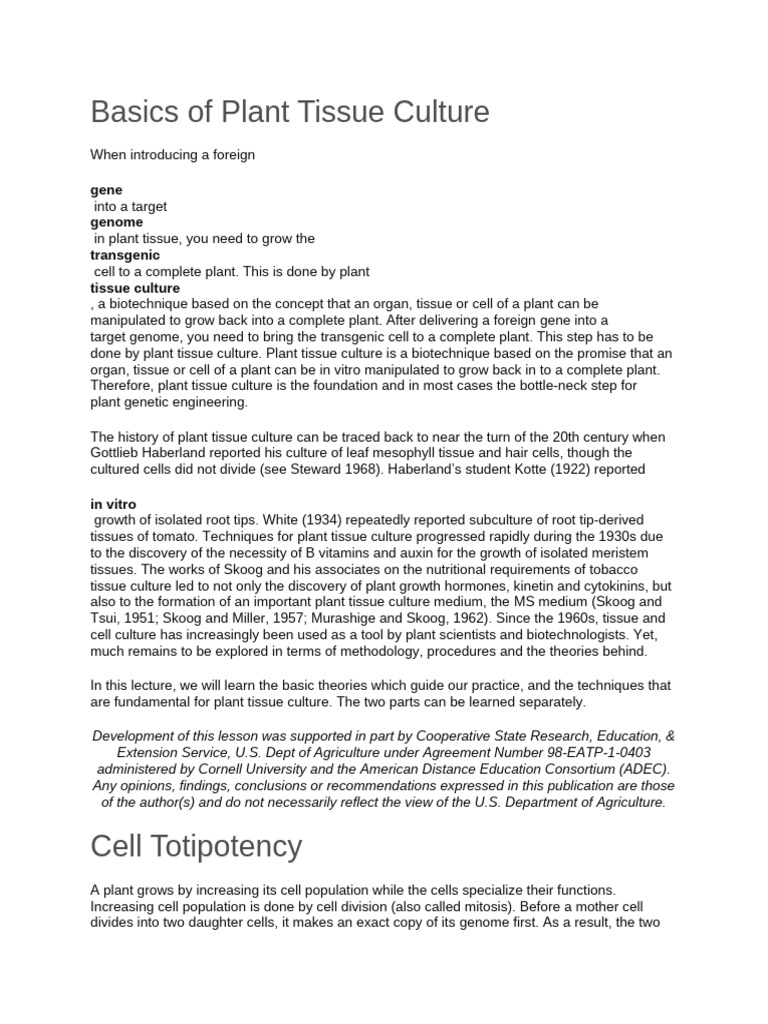 Basics of Plant Tissue Culture | PDF | Embryo | Agar