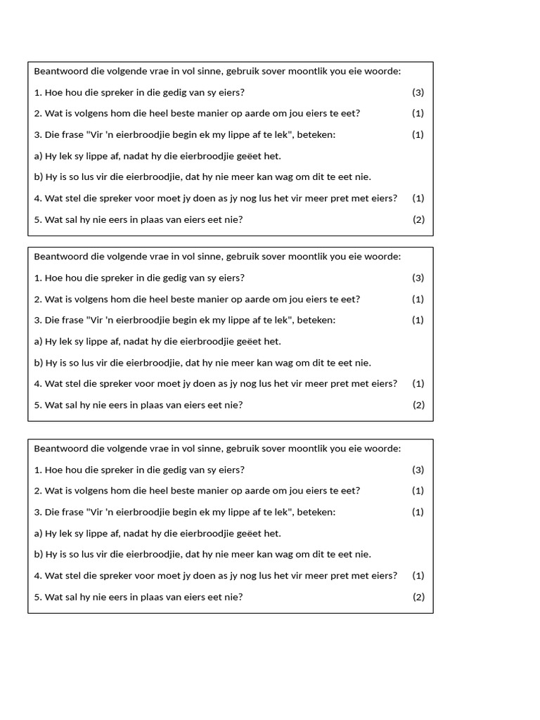 Eiers Vir Ontbyt | PDF
