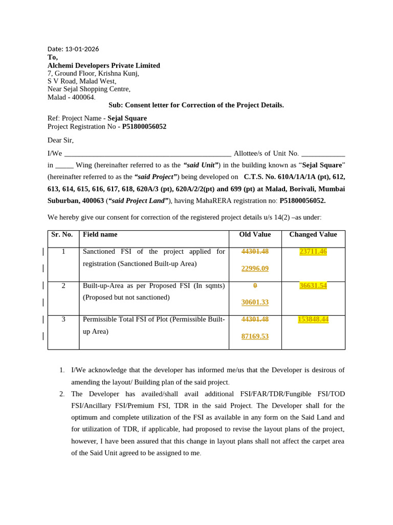 Consent for Project Detail Correction | PDF | Consent | Common Law