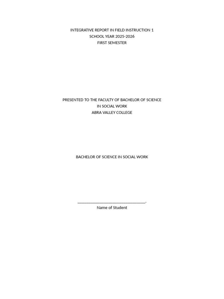 Integrative Report in Field Instruction 1 2025 1 | PDF