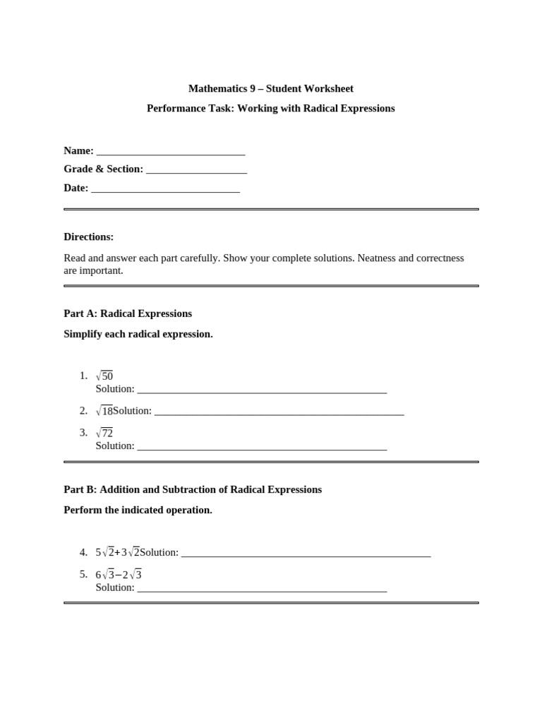 Math 9 PeTA-Radicals | PDF