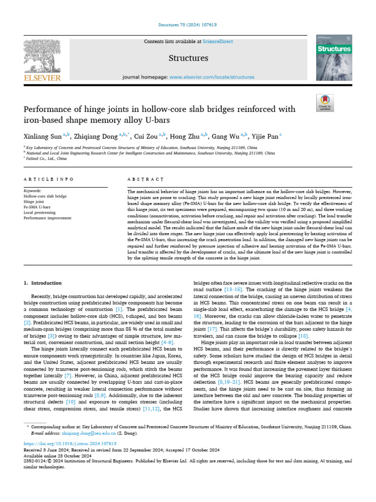 3Performance of hinge joints in hollow-core slab bridges reinforced ...