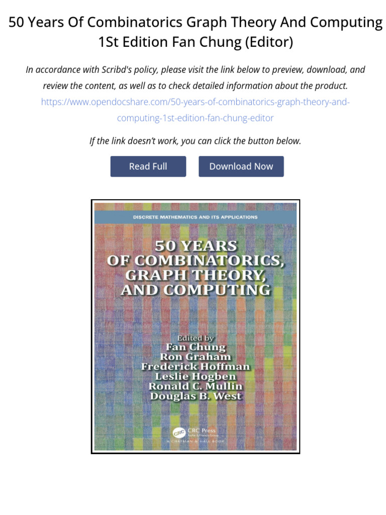 50 years of Combinatorics Graph Theory and Computing 1st Edition Fan ...