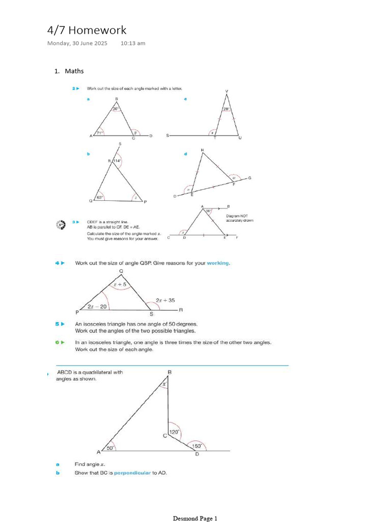 Maths Homework | PDF