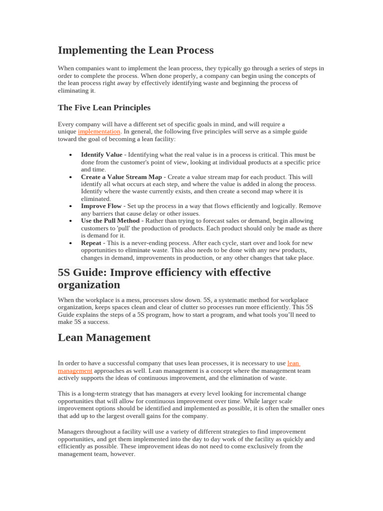 Lean Process Implementation Guide | PDF | Six Sigma | Lean Manufacturing