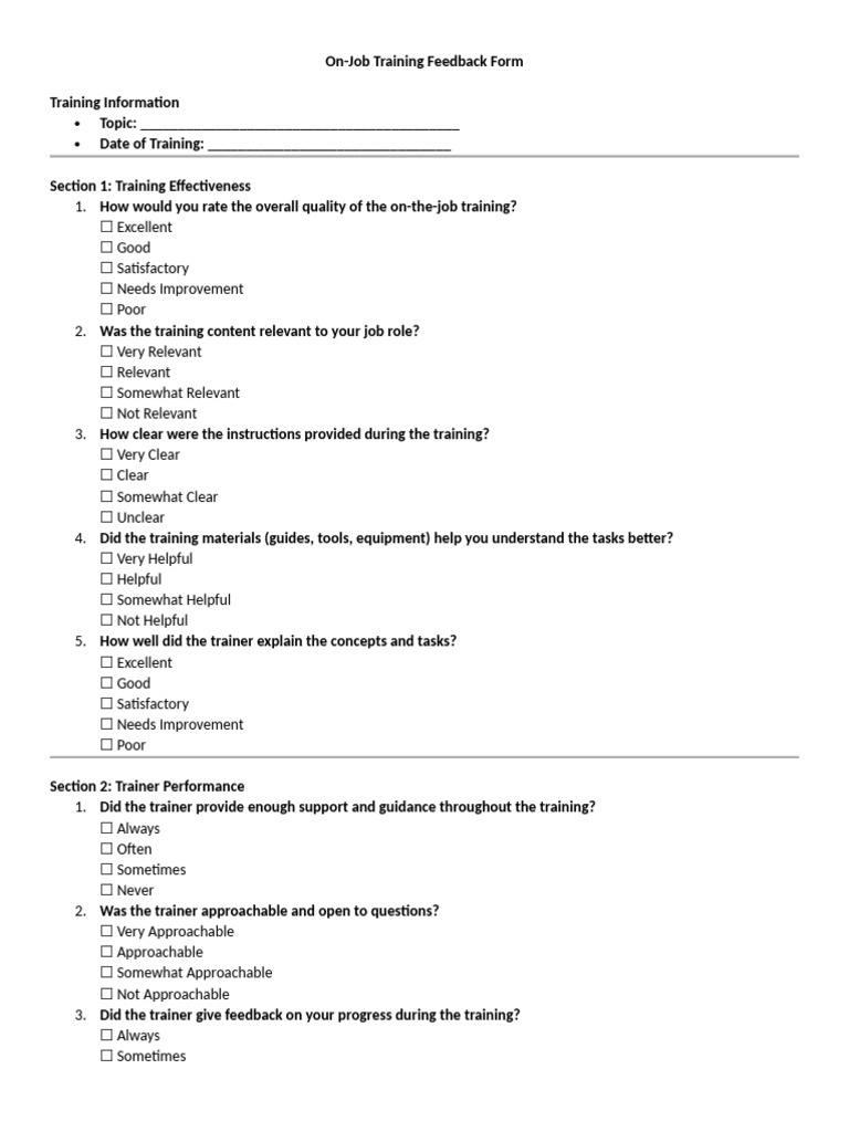 Training Feed Back Form for Workers(English) (2) | PDF | Behavior ...